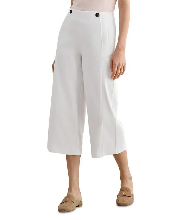 HOBBS LONDON Petite Kimmi Wide Leg Cropped Trousers - White