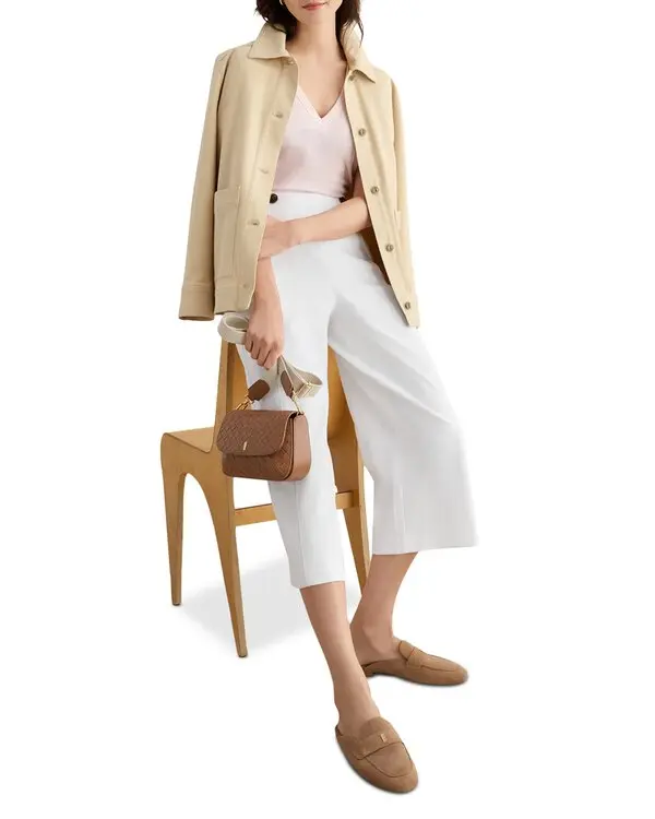 HOBBS LONDON Petite Kimmi Wide Leg Cropped Trousers - White