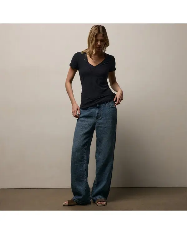 JAMES PERSE Sheer Slub Casual V-neck Tee - Deep