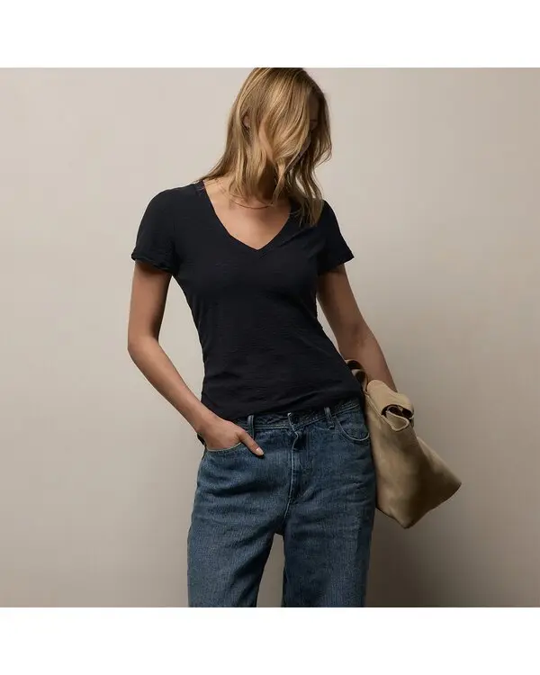 JAMES PERSE Sheer Slub Casual V-neck Tee - Deep