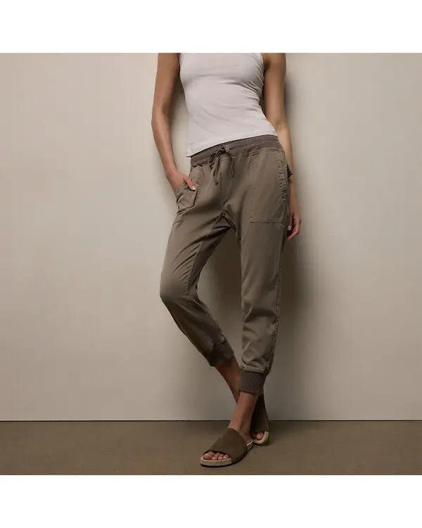 JAMES PERSE Mixed Media Stretch Cotton Lyocell Blend Jogger Pants - Coyote