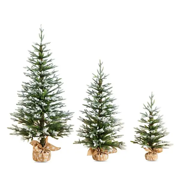 NEARLY NATURAL Artificial Snowed Balsam Fir Christmas Tree In Burlap Wrapped Base, Set Of 3 - Green