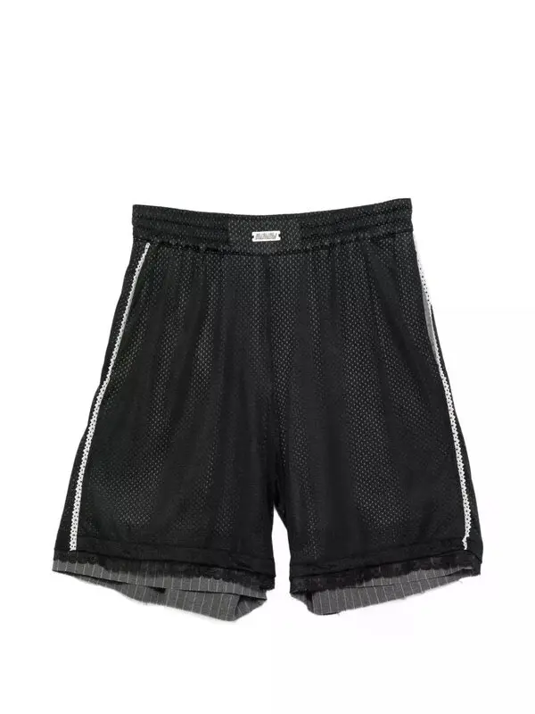 AVAVAV Mesh Texture Pinstripe Layered Shorts - Black