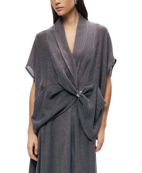 NOCTURNE Draped Wrap Blouse With Refined Metal Detail