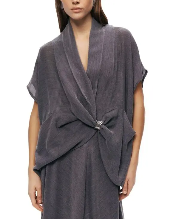 NOCTURNE Draped Wrap Blouse With Refined Metal Detail