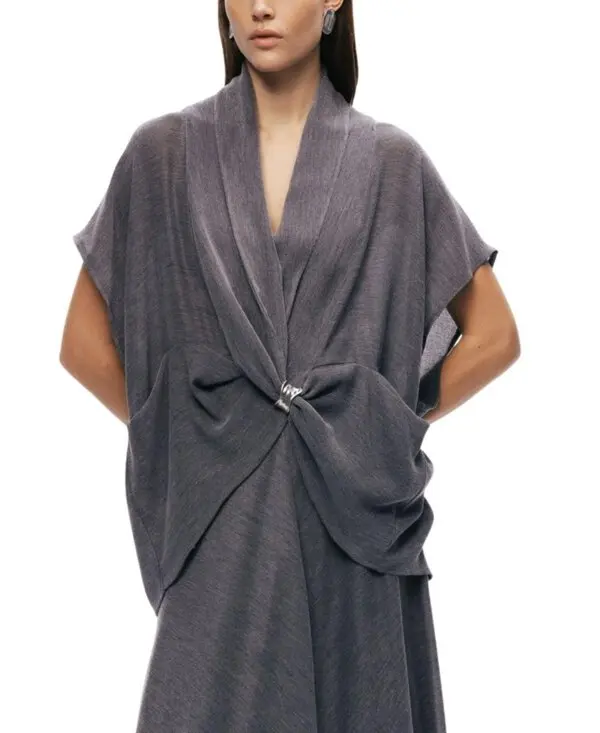 NOCTURNE Draped Wrap Blouse With Refined Metal Detail