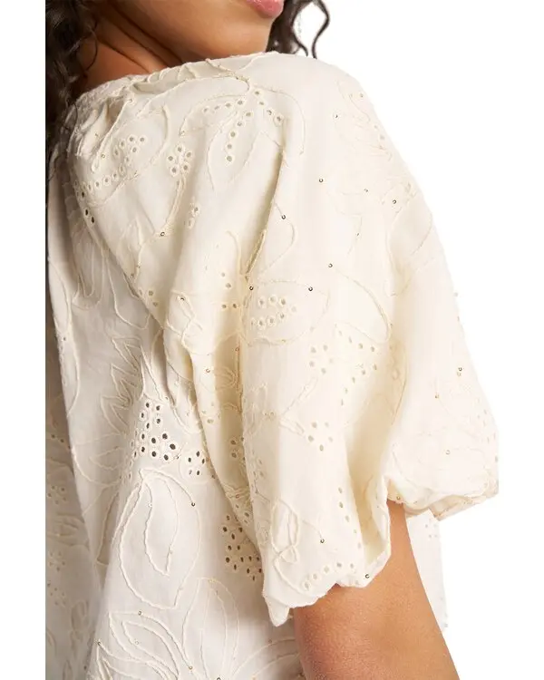 MATTY M Viola Embroidered Bubble Sleeve Top