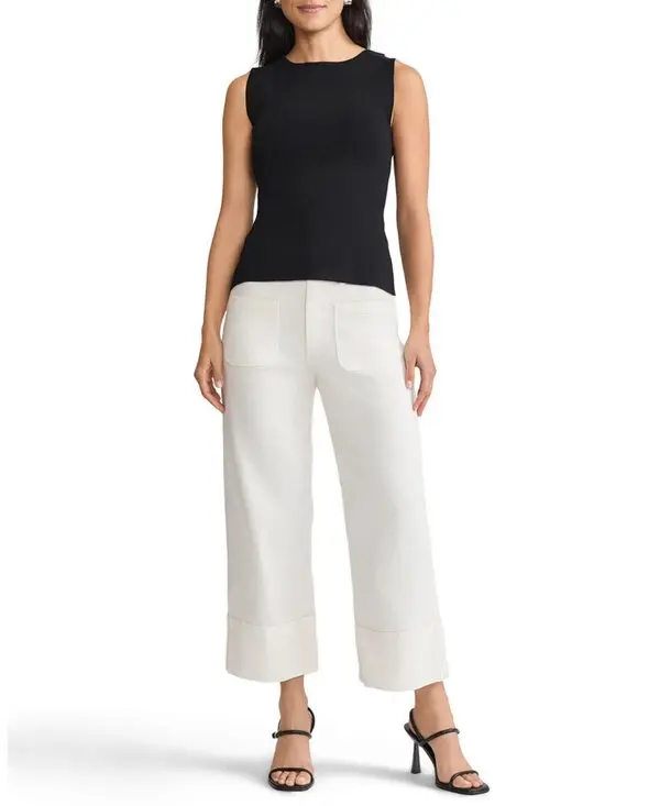 Ming Wang Boat Neck Ribbed Soft Knit Tank - Black