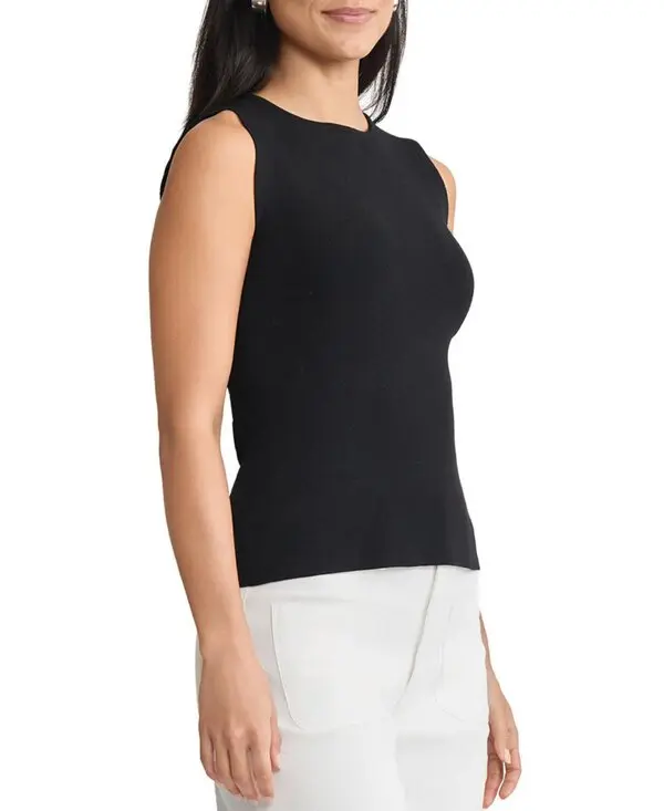 Ming Wang Boat Neck Ribbed Soft Knit Tank - Black