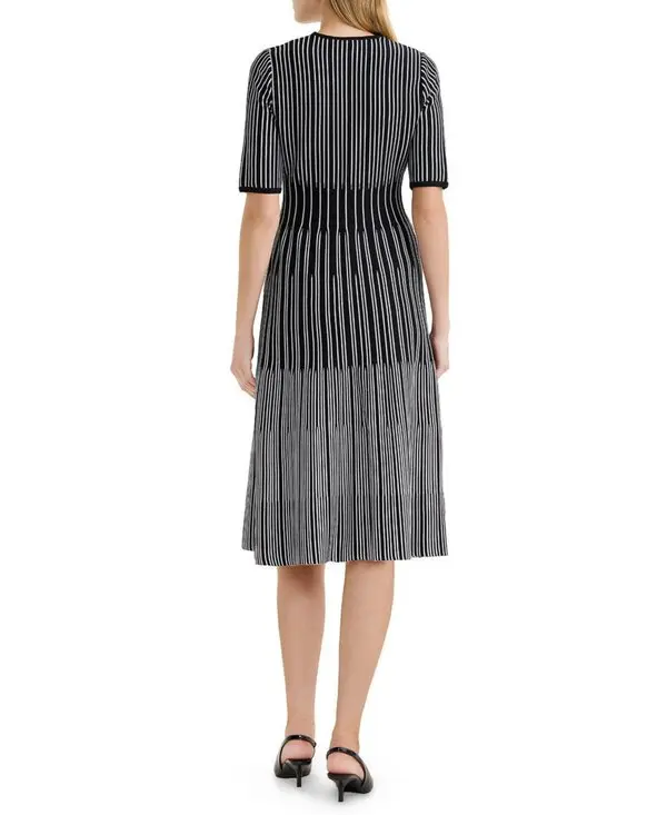 Ming Wang Linear Knit Fit And Flare Midi Dress