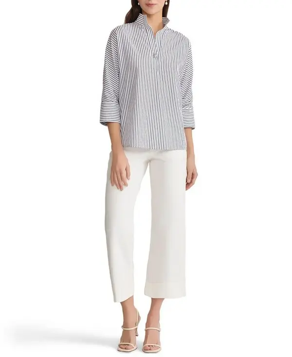 Ming Wang Pinstripe Dolman Sleeve Cotton Blouse