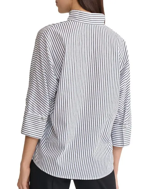 Ming Wang Pinstripe Dolman Sleeve Cotton Blouse