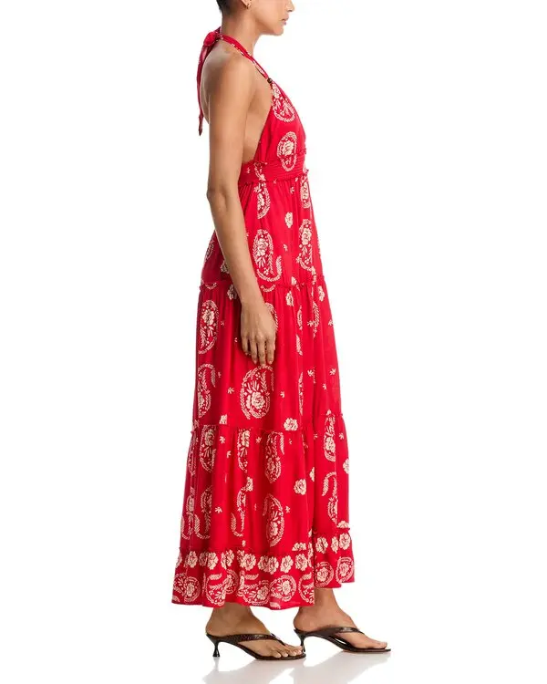 Aqua Paisley Print Halter Maxi Dress