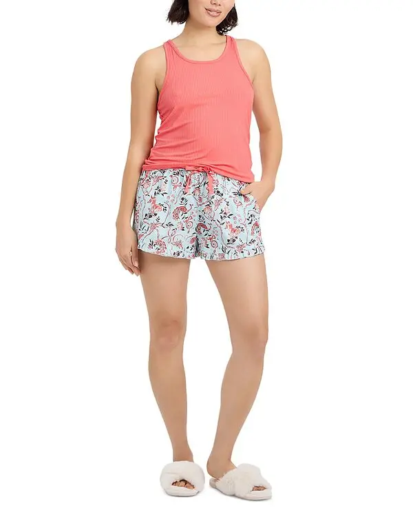 NICK & NORA Sleep Shorts With Brooch Print - Aqua