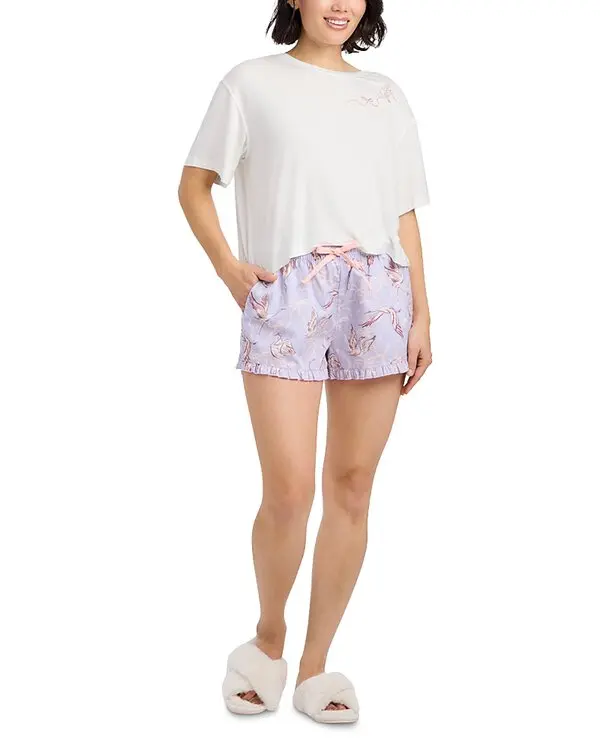 NICK & NORA Dream Wave Moon Brooch Crop Sleep Tee - White
