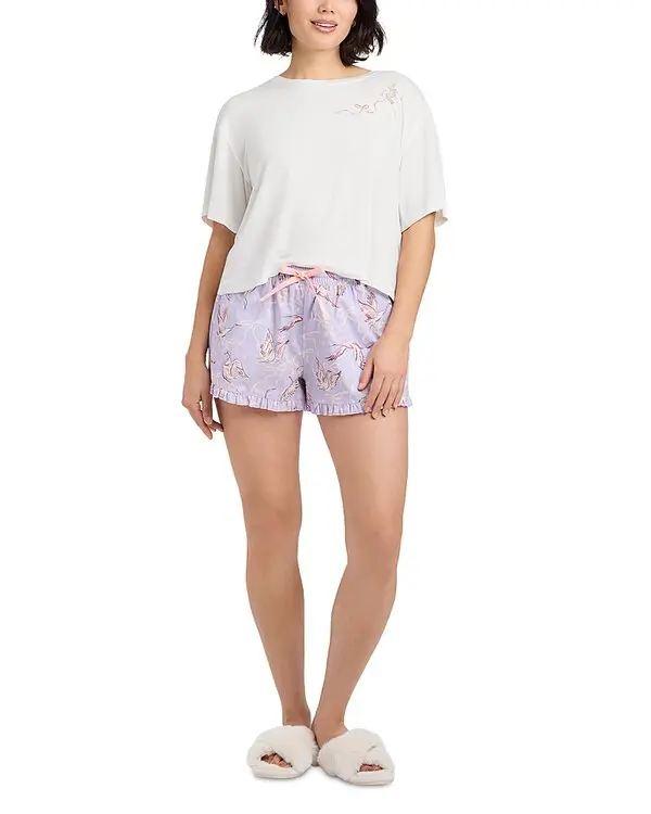 NICK & NORA Dream Wave Moon Brooch Crop Sleep Tee And Pants Set - White
