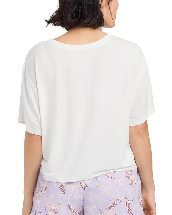 NICK & NORA Dream Wave Moon Brooch Crop Sleep Tee And Pants Set - White