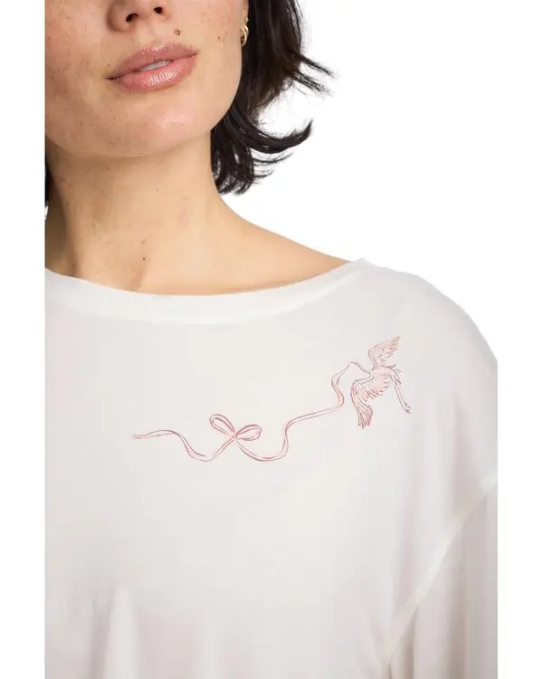 NICK & NORA Dream Wave Moon Brooch Crop Sleep Tee And Pants Set - White
