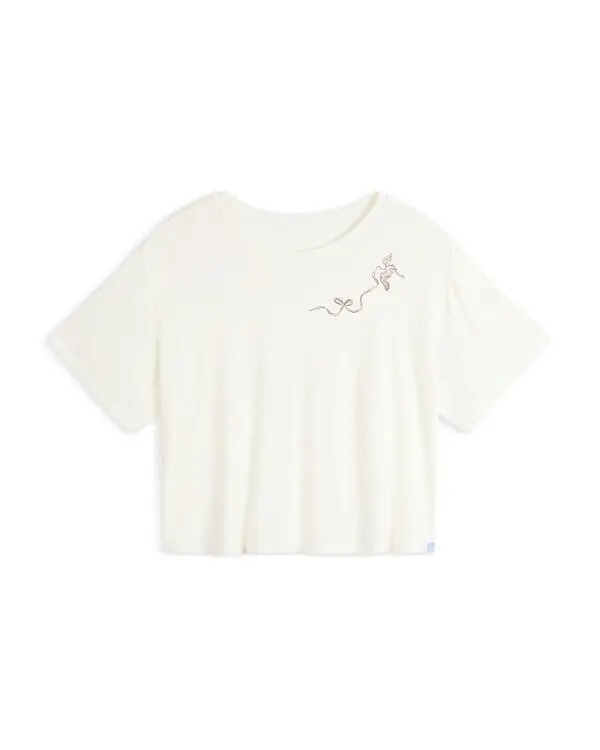 NICK & NORA Dream Wave Moon Brooch Crop Sleep Tee And Pants Set - White