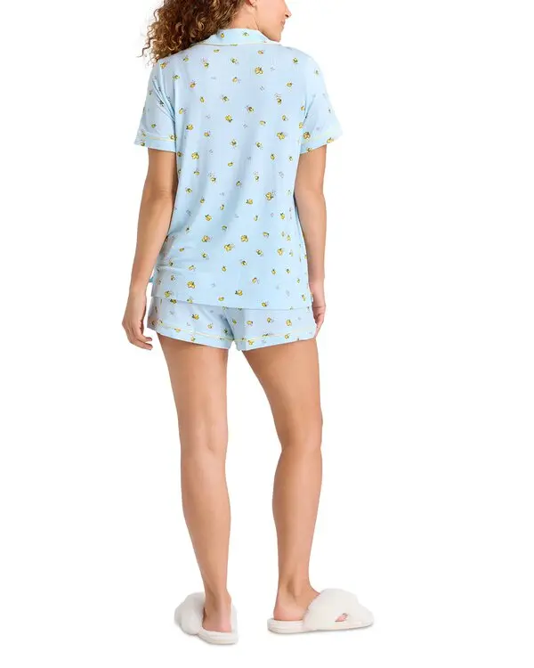 NICK & NORA Dream Wave Notch Collar Short Sleeve Pajama Set - Blue