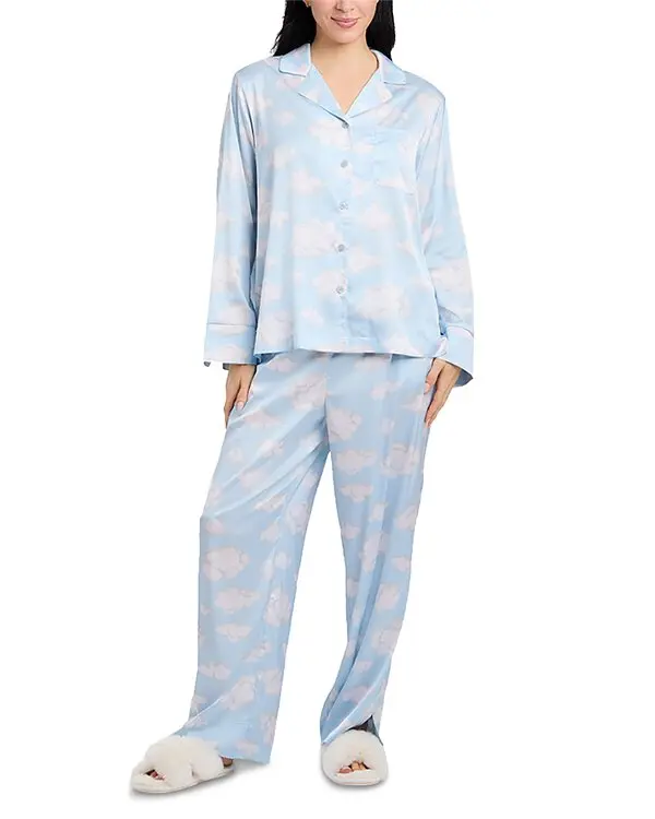 NICK & NORA Dream Wave Satin Long Sleeve Pajama Set - Blue