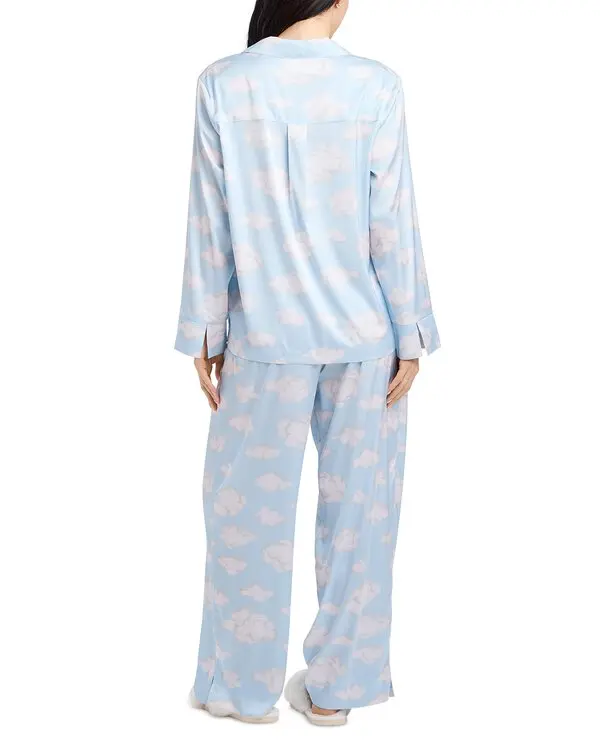 NICK & NORA Dream Wave Satin Long Sleeve Pajama Set - Blue