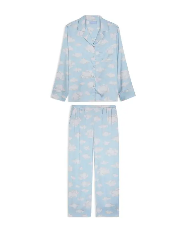NICK & NORA Dream Wave Satin Long Sleeve Pajama Set - Blue