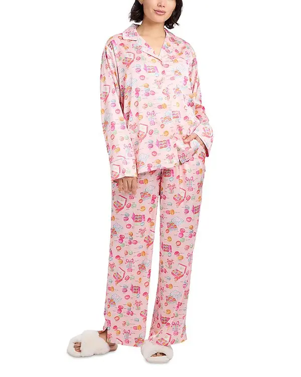 NICK & NORA Dream Wave Satin Long Sleeve Pajama Set - Pink