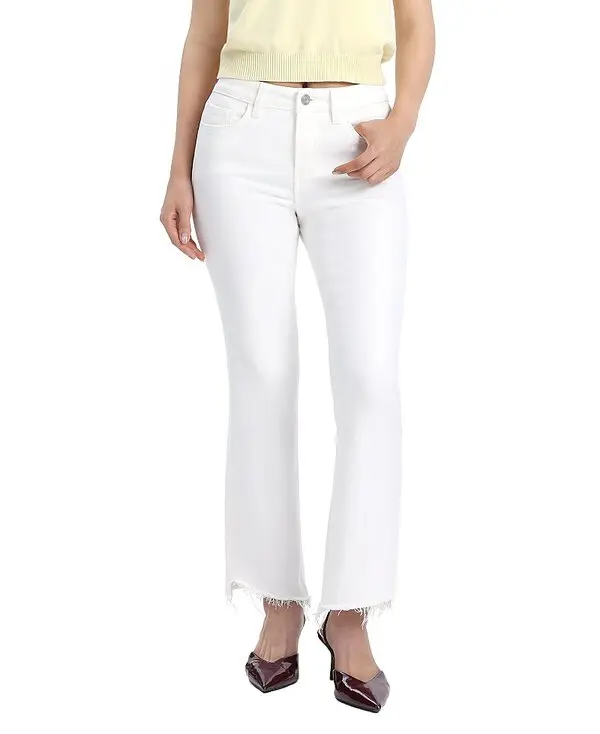 BAYEAS Mid Rise Cropped Bootcut Denim Jeans With Stepped Frayed Hem - White