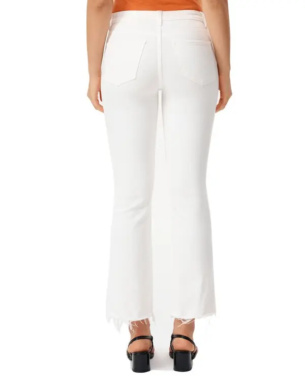 BAYEAS Mid Rise Cropped Bootcut Denim Jeans With Stepped Frayed Hem - White