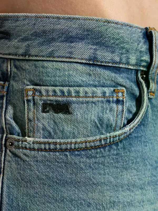 Emporio Armani Distressed Logo Plaque Jeans