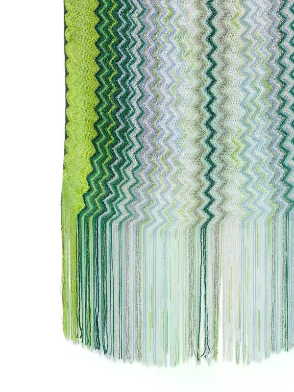 Missoni Zigzag-knit Fringed Scarf - Green