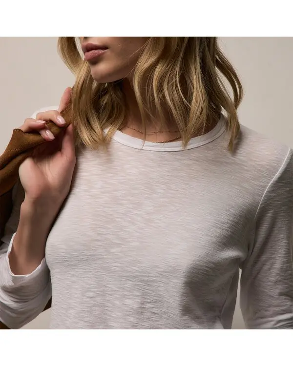 JAMES PERSE Sheer Slub Long Sleeve Crew Tee - White