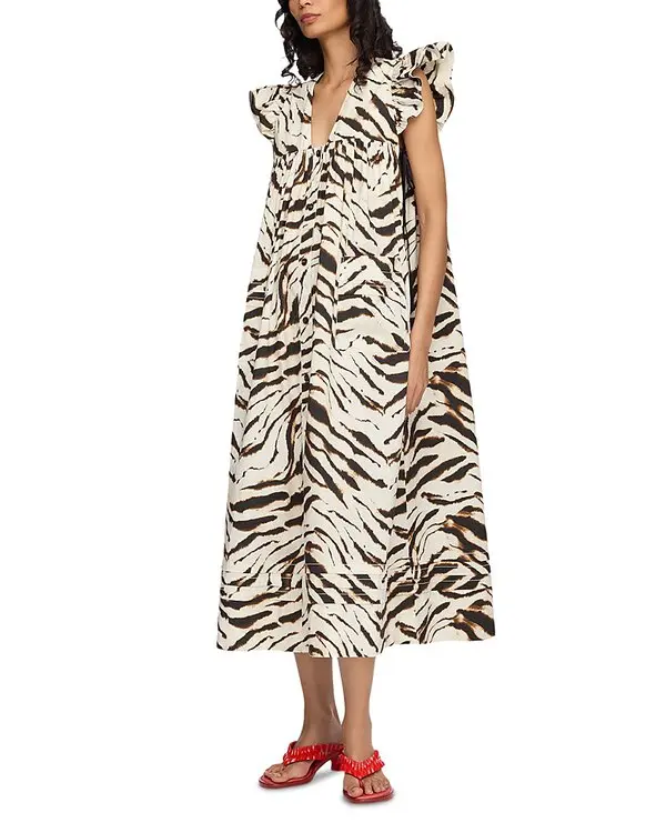 GANNI Printed Stretch Cotton Midi Dress