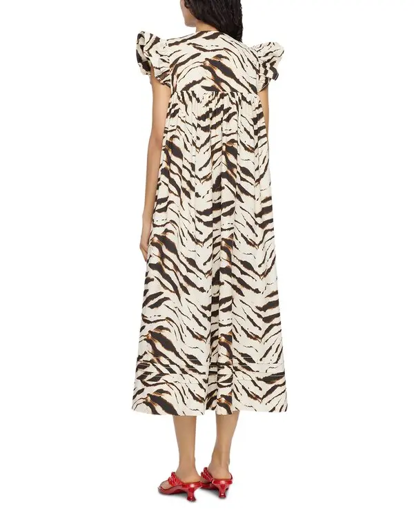 GANNI Printed Stretch Cotton Midi Dress