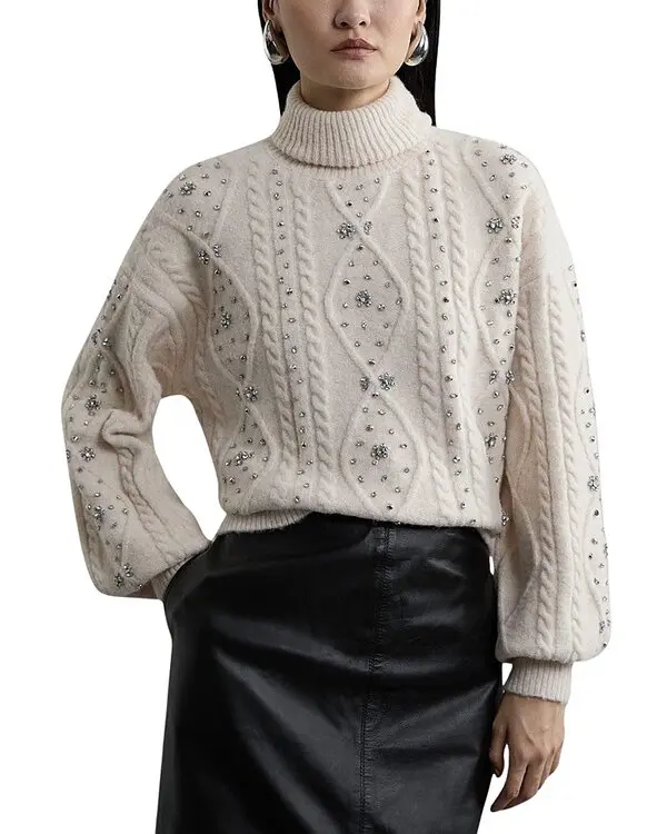 Karen Millen Wool Blend Embellished Cable Knit Jumper