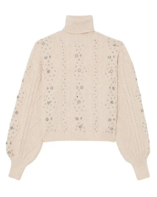 Karen Millen Wool Blend Embellished Cable Knit Jumper