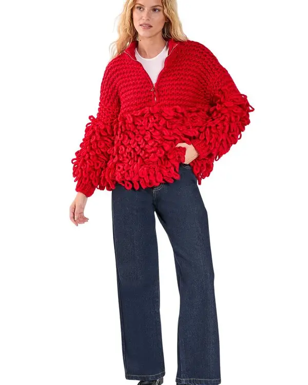 Nasty Gal Chunky Loopy Quarter Zip Sweater