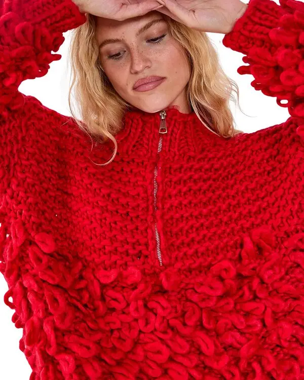 Nasty Gal Chunky Loopy Quarter Zip Sweater