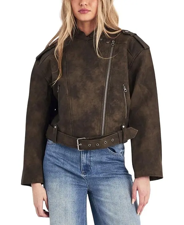 Nasty Gal Cropped Biker Jacket With Belt Detail