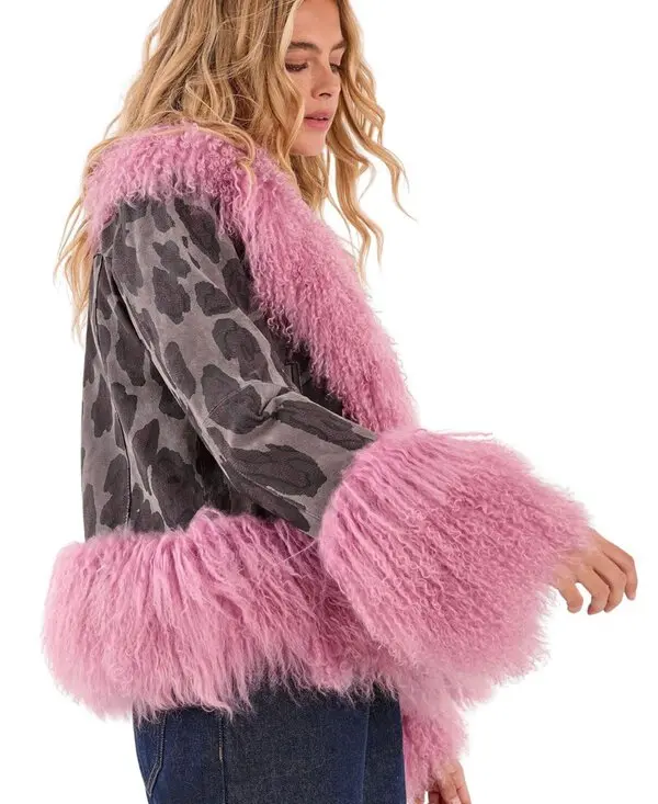 Nasty Gal Printed Shearling Leather Jacket