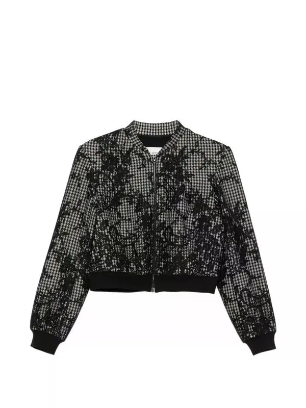 QUETSCHE Houndstooth Lace-overlay Cropped Jacket