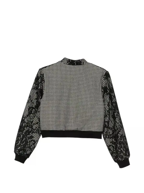 QUETSCHE Houndstooth Lace-overlay Cropped Jacket
