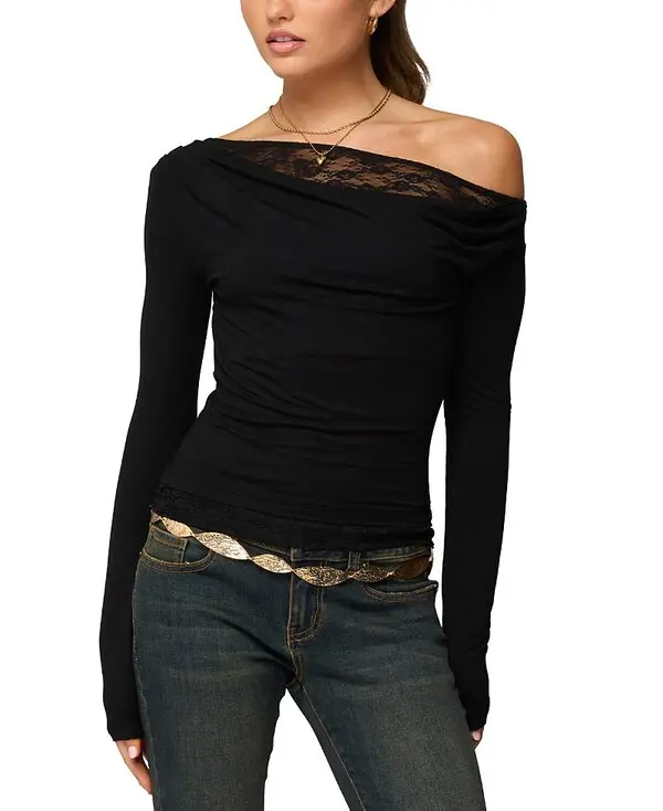 EDIKTED Off-shoulder Lace Trim Top