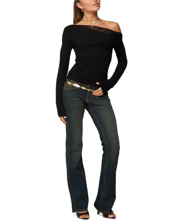 EDIKTED Off-shoulder Lace Trim Top