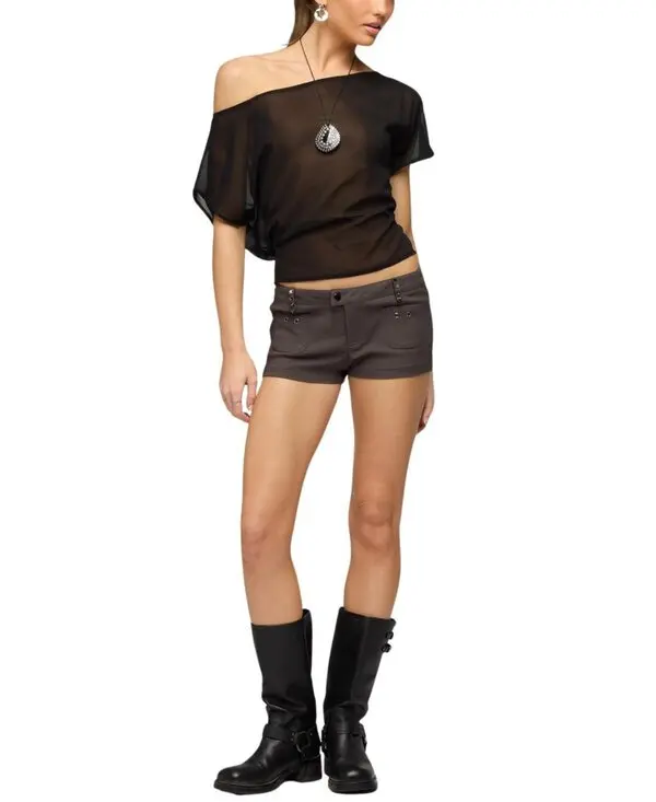 EDIKTED Sheer Chiffon Off Shoulder Top - Black