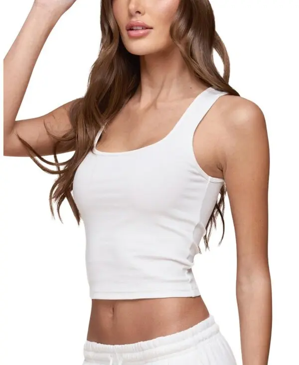 EDIKTED Linda Ribbed Scoop Neck Tank Top - White