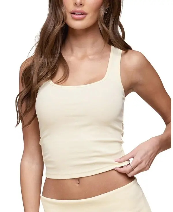 EDIKTED Ribbed Scoop Neck Tank Top - Yellow