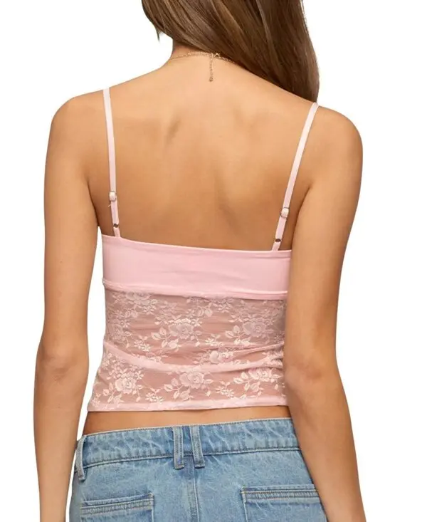 EDIKTED Damarie Cutout Ruched Sheer Lace Top - Light-pink