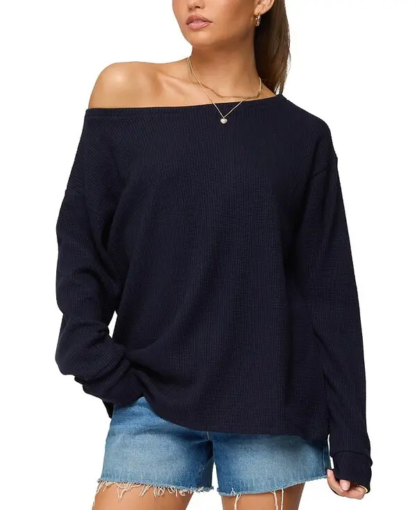EDIKTED Damari Off Shoulder Oversized Waffle Top